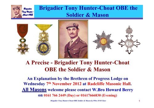 Brigadier Tony Hunter-Choat OBE the Soldier & Mason