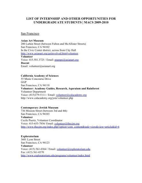LIST OF INTERNSHIP AND OTHER OPPORTUNITIES FOR ...