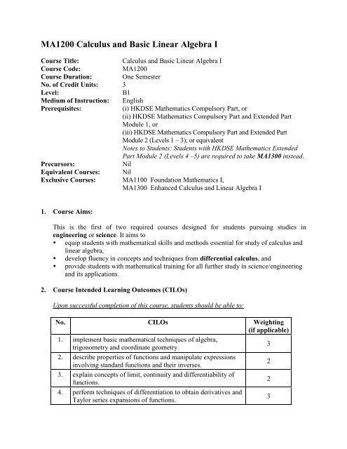 MA1200 Calculus and Basic Linear Algebra I