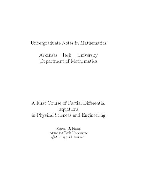 A First Course Of Partial Differential Equations In Arkansas Tech a-first-course-of-partial-differential-equations-in-arkansas-tech