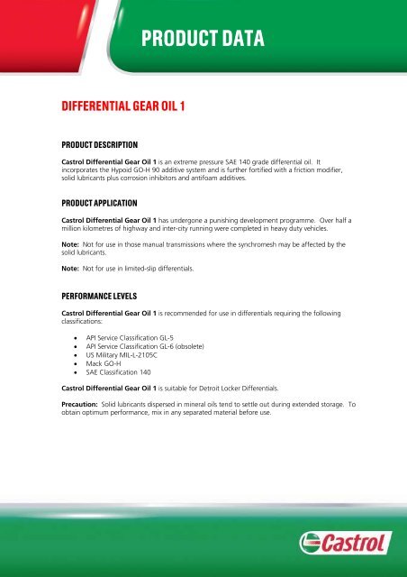 PRODUCT DATA - Castrol TDS