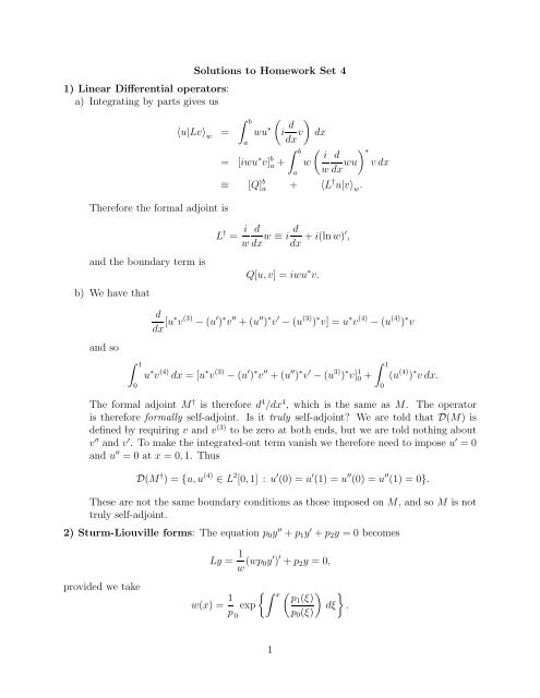 Solutions To Homework Set 4 1 Linear Differential Operators A 