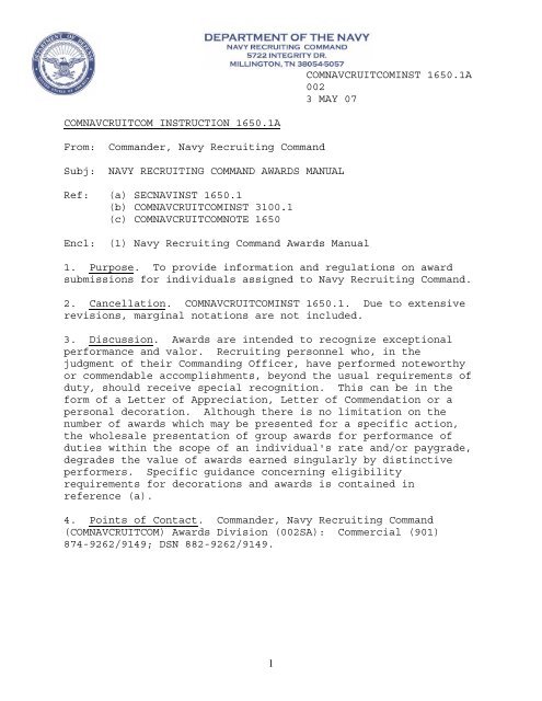 COMNAVCRUITCOMINST 1650 - NavyGirl.org