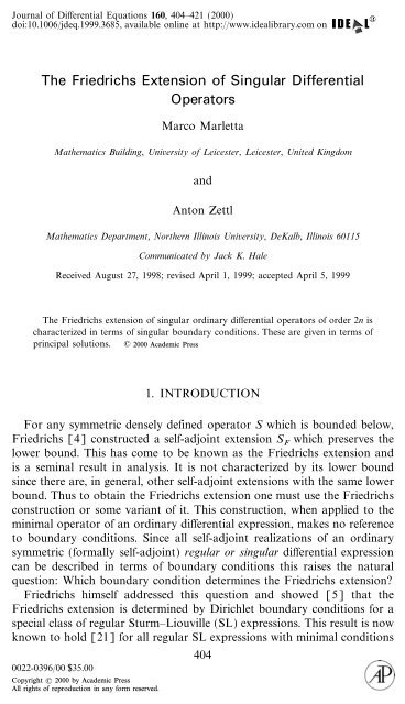The Friedrichs Extension Of Singular Differential Operators