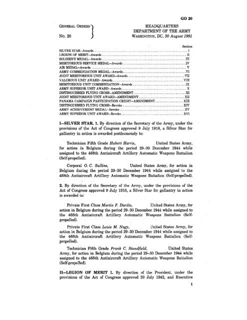 g0 20 general orders headquarters ' departnient 0f the ... - U.S. Army