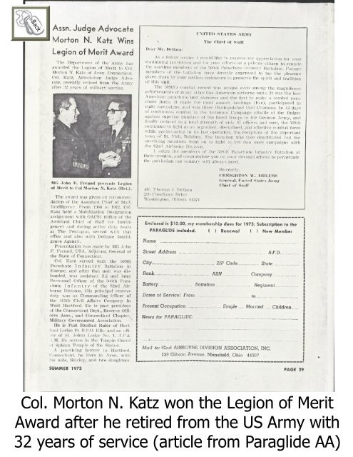 Col. Morton N. Katz won the Legion of Merit Award after he ... - Ccsu
