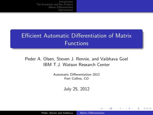 Efficient Automatic Differentiation of Matrix Functions - IBM Research