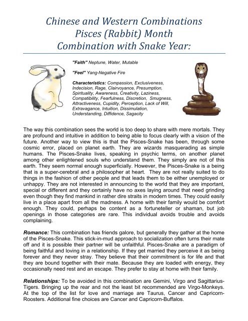 Chinese and Western Combinations Pisces (Rabbit) Month ...
