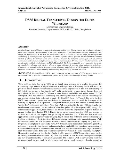 DSSS DIGITAL TRANSCEIVER DESIGN FOR ULTRA WIDEBAND