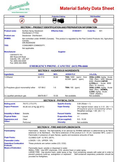 3995 Surface Spray Deodorant Disinfectant (71702) (English) - MSDS