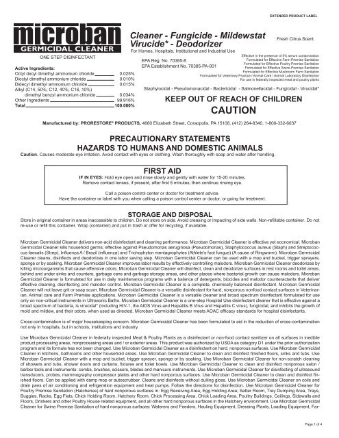 Microban Germicidal Cleaner Extended Label - ProRestore Products