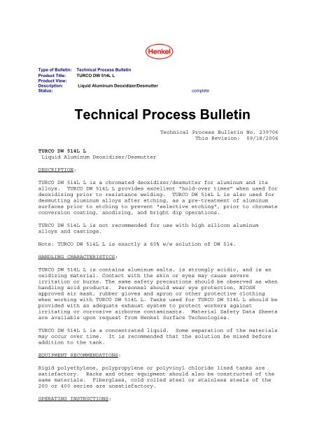 Technical Process Bulletin