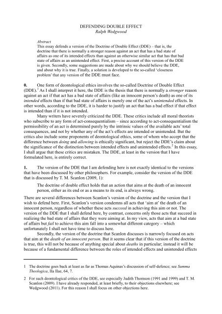 DEFENDING DOUBLE EFFECT Ralph Wedgwood 0. One form of ...