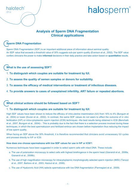 Analysis of Sperm DNA Fragmentation Clinical ... - Halotech DNA