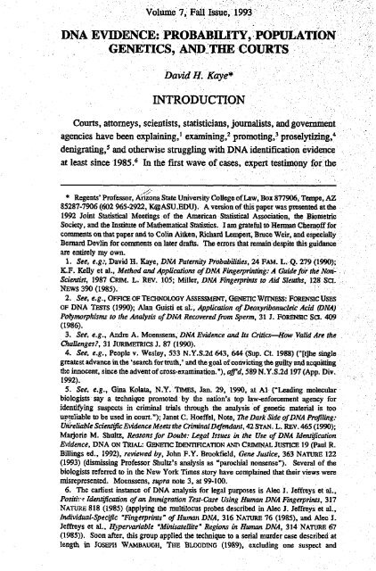 DNA Evidence: Probability, Population Genetics, and the Courts