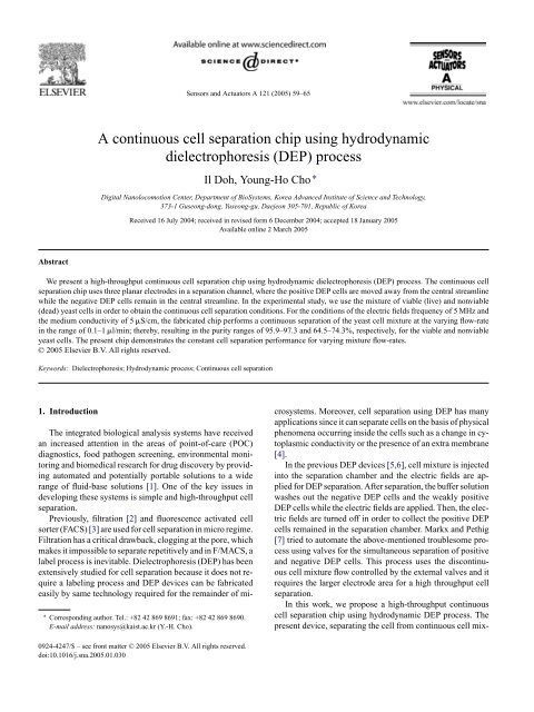 A continuous cell separation chip using hydrodynamic ...