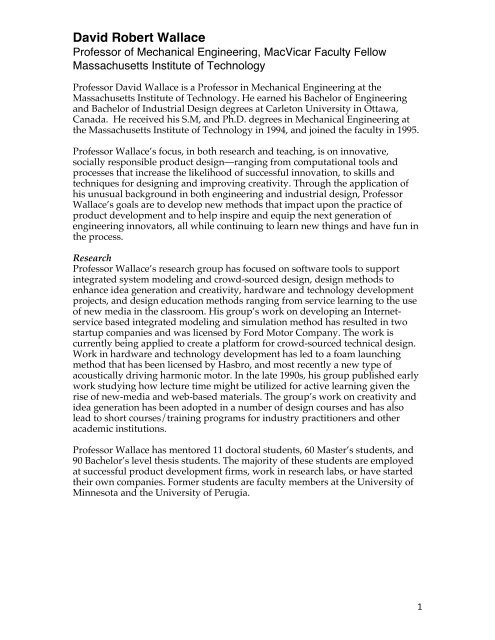 David Robert Wallace - MIT Department of Mechanical Engineering