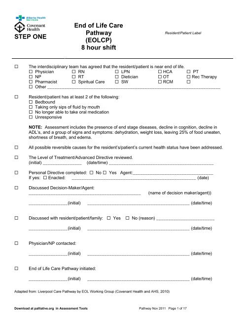 End of Life Care Pathway - Edmonton Palliative Care Program