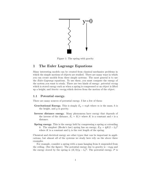 1 The Euler Lagrange Equations