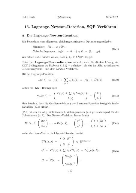 15. Lagrange-Newton-Iteration, SQP Verfahren