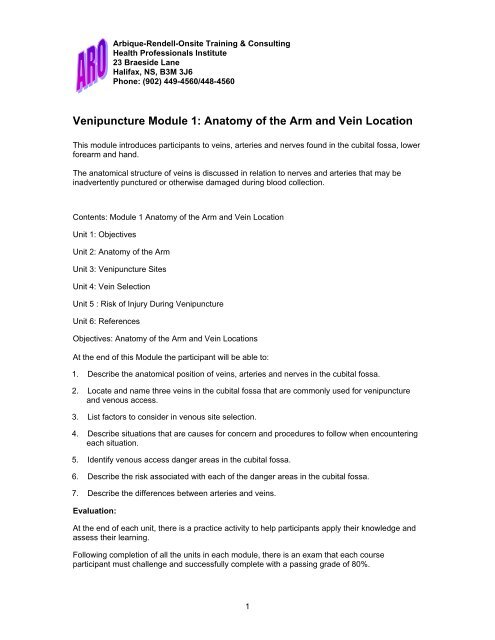 Venipuncture Module 1: Anatomy of the Arm and Vein Location - ARO