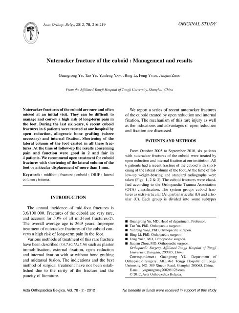 Nutcracker fracture of the cuboid: Management and results
