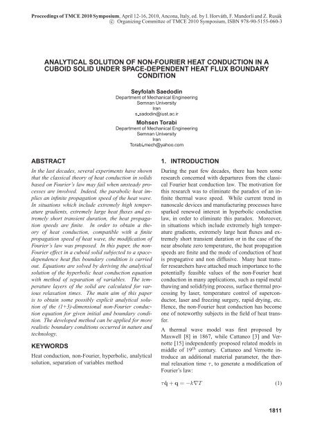 Analytical solution of non-fourier heat conduction - Mohsen Torabi