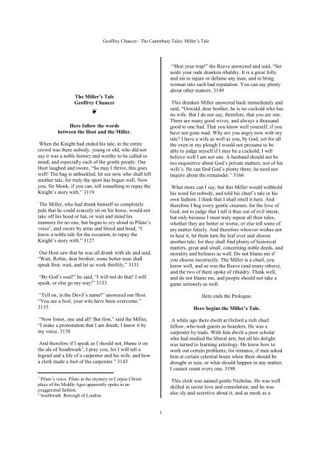 Geoffrey Chaucer - The Canterbury Tales: Miller's Tale