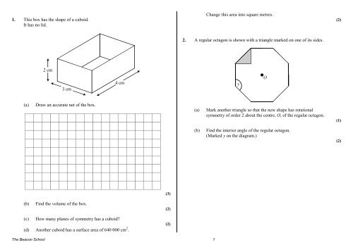 1. This box has the shape of a cuboid. It has no lid. 2 cm 3 cm 4 cm ...