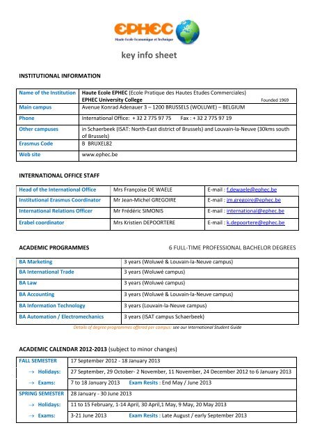 key info sheet 2012 - Ephec