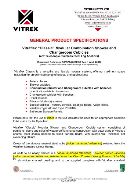 Vitraflex TOILET CUBICLES Document - Vitrex, vitreous enamelled ...
