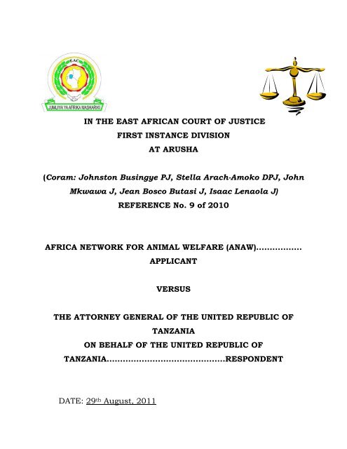 IN THE EAST AFRICAN COURT OF JUSTICE FIRST INSTANCE ...
