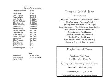 Troop 1 Court of Honor Checklist/Timeline