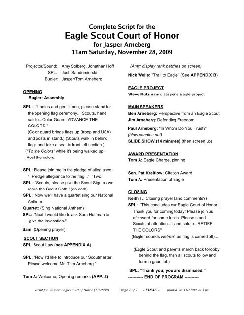 Eagle Scout Court of Honor - Troop 72 of Boy Scouts of America