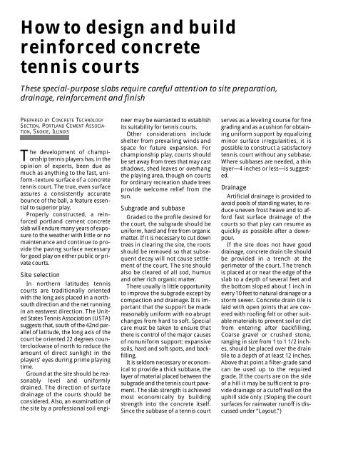 How to design and build reinforced concrete tennis courts