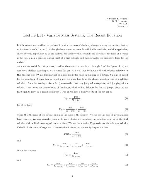 Variable Mass Systems: The Rocket Equation - MIT OpenCourseWare