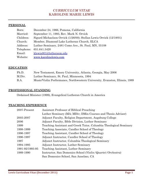 CURRICULUM VITAE KAROLINE MARIE LEWIS