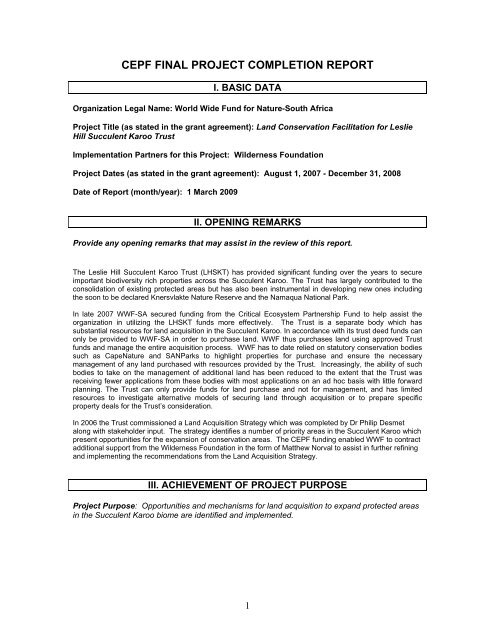 Land Conservation Facilitation for Leslie Hill Succulent Karoo Trust