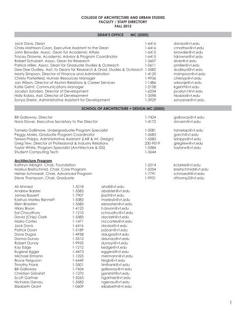 College directory - College of Architecture and Urban Studies