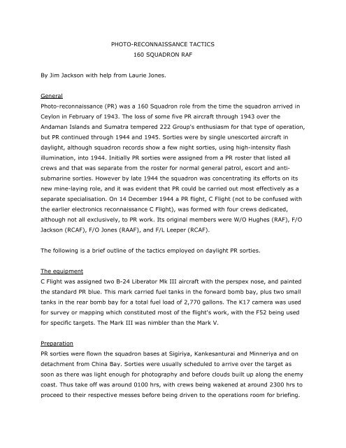 PHOTO-RECONNAISSANCE TACTICS 160 SQUADRON RAF By ...