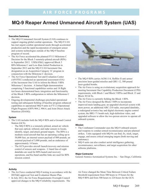 MQ-9 Reaper Armed Unmanned Aircraft System (UAS) - DOT&E