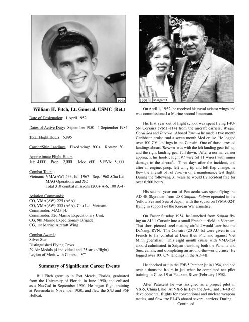 William H. Fitch, Lt. General, USMC (Ret.) Summary ... - Golden Eagles