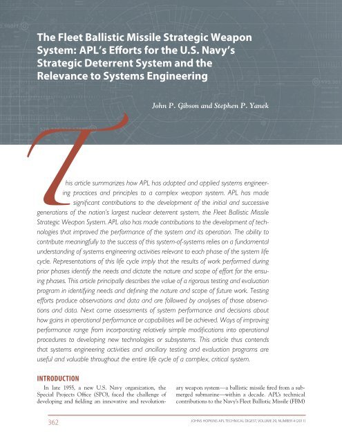 The Fleet Ballistic Missile Strategic Weapon System: APL's Efforts for ...