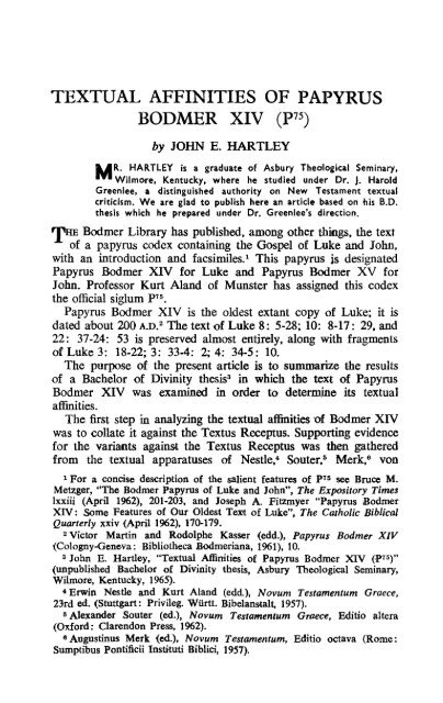textual affinities of papyrus bodmer xiv (p75) - BiblicalStudies.org.uk