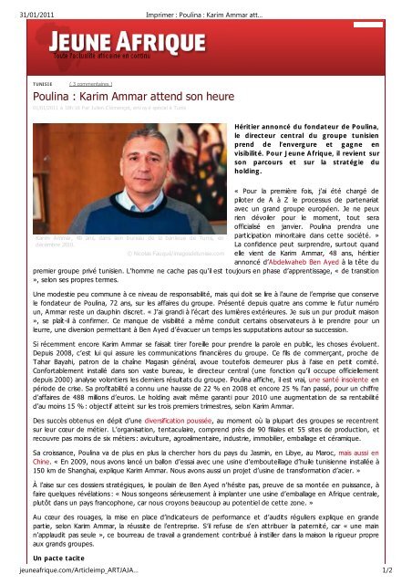 Karim Ammar attend son heure : JeuneAfrique.com - Poulina