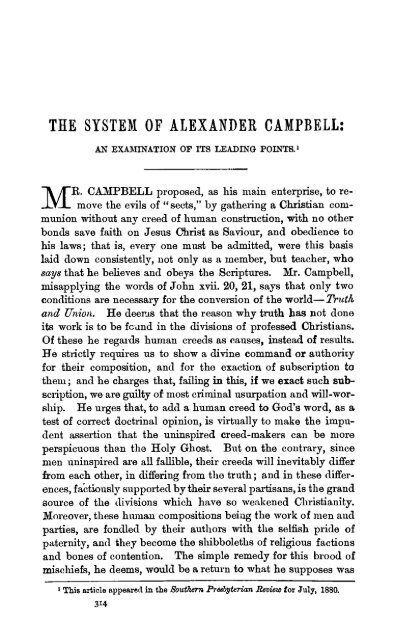 THE SYSTEM OF ALEXANDER CAMPBELL: - R.L. Dabney Archive