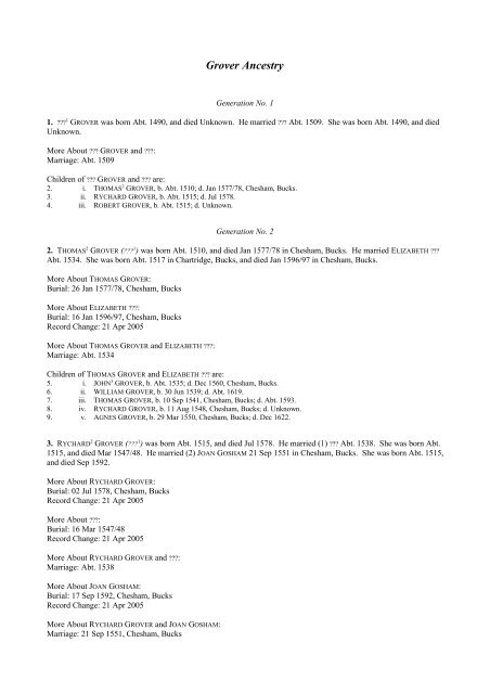 Grover Ancestry - Grover Family