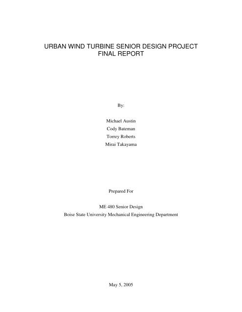 Title Page URBAN WIND TURBINE SENIOR DESIGN PROJECT ...