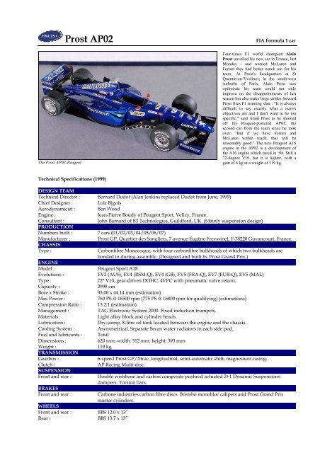 99 Prost AP02 - Motorsports Almanac
