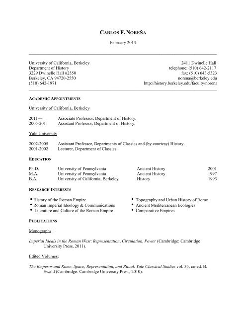 Norena CV Feb 2013.pdf - Department of History, UC Berkeley ...